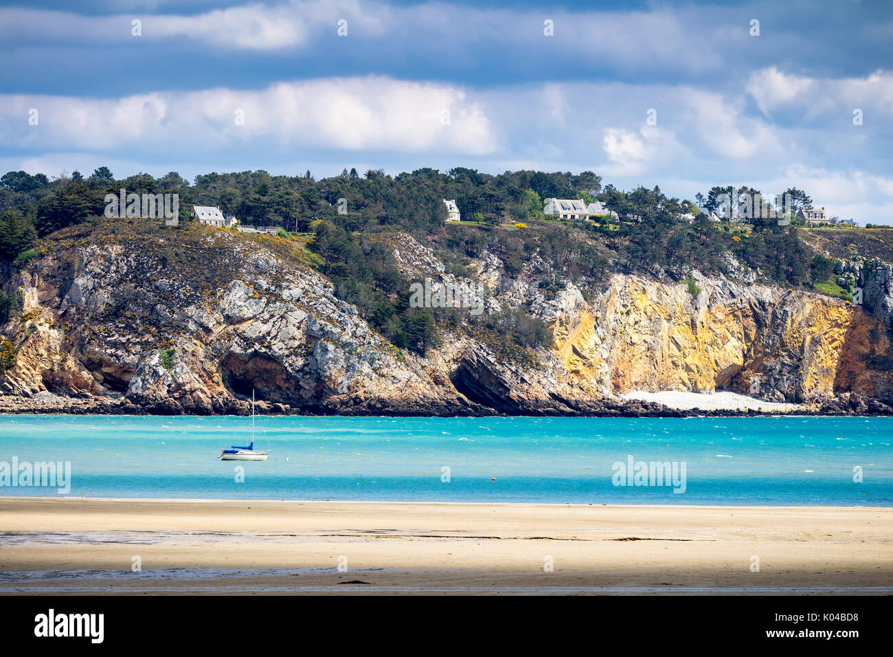 Beautiful area of Morgat with the sand beach and rocky coastline ...