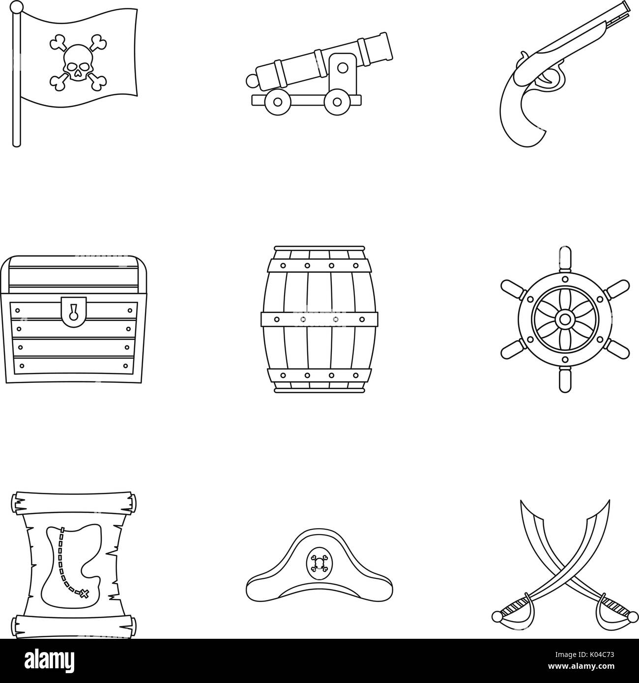 Pirates adventure icon set, outline style Stock Vector Image & Art - Alamy