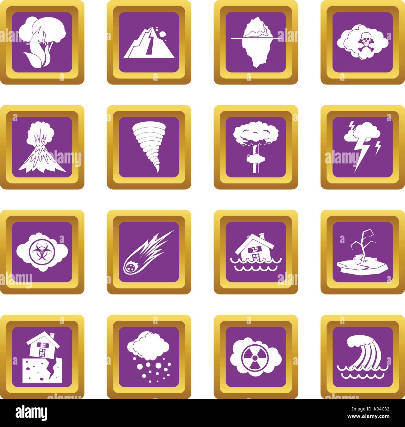 Natural disaster icons set purple Stock Vector Image & Art - Alamy