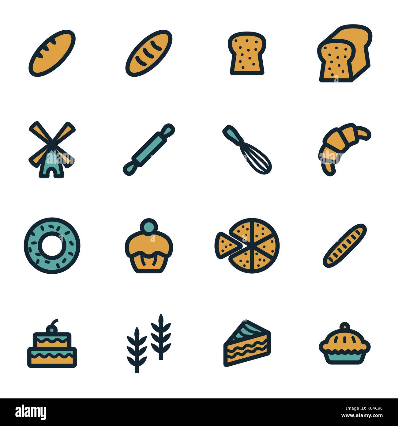 Vector flat bakery icons set on white background Stock Vector Image ...