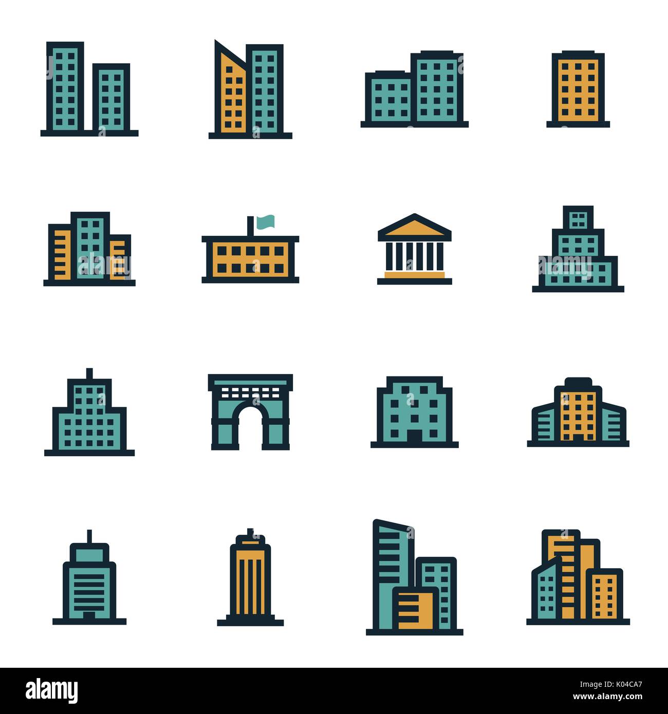 Flat icons residential office buildings hi-res stock photography and ...