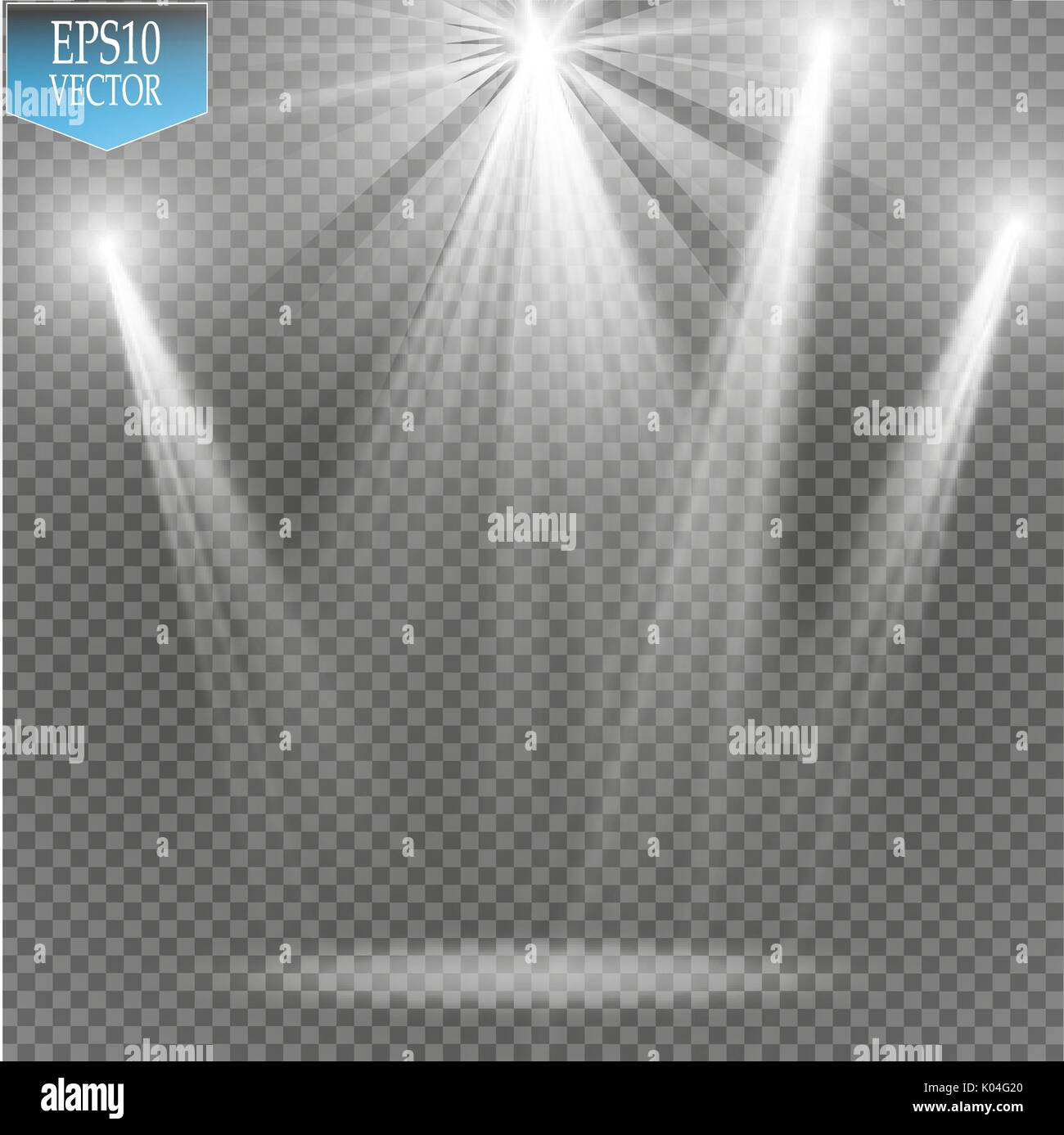Vector white transparent energy spotlight scene with lightning and fog ...