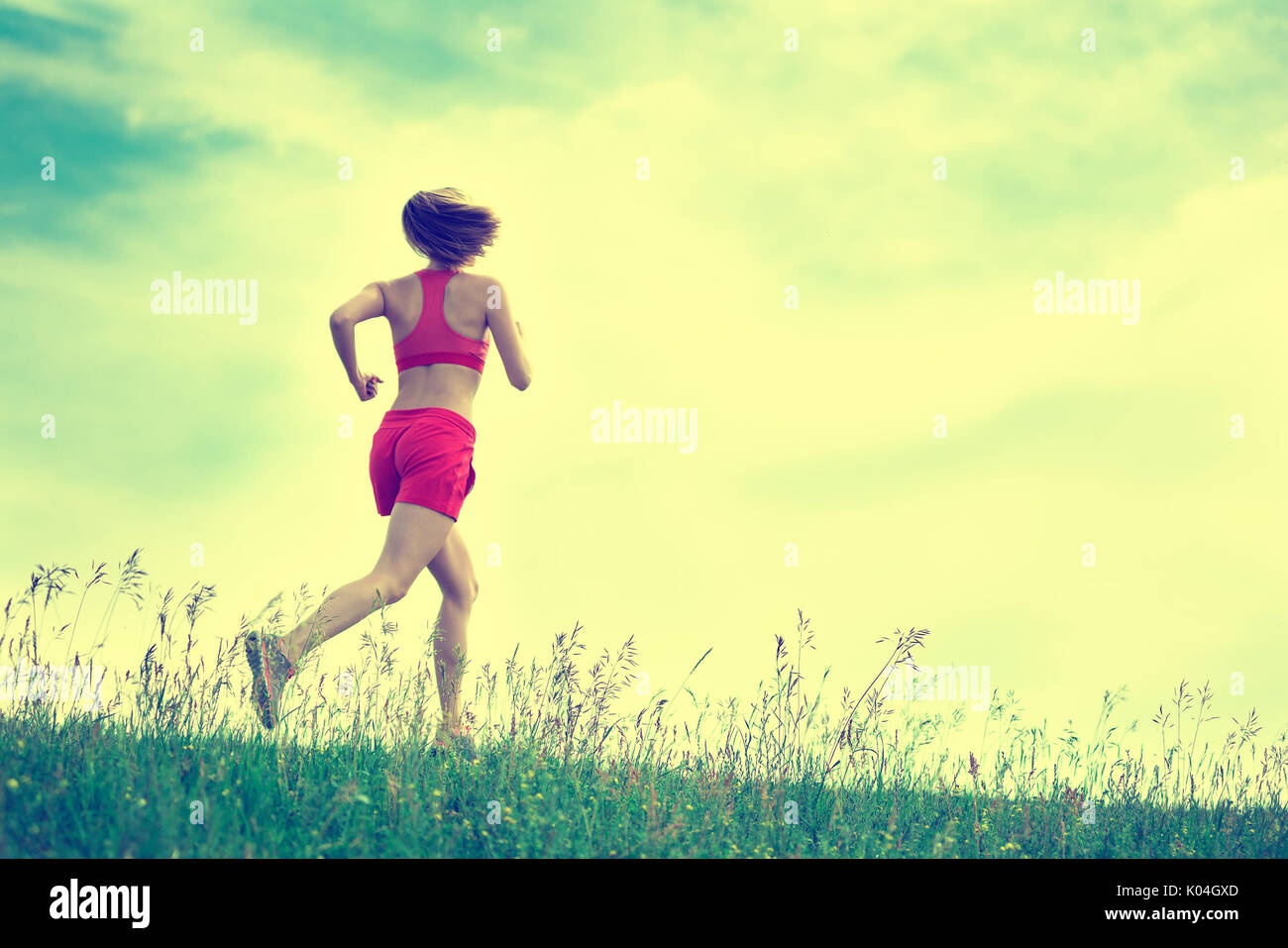 Young woman running summer park rural road. Outdoor exercises Stock ...