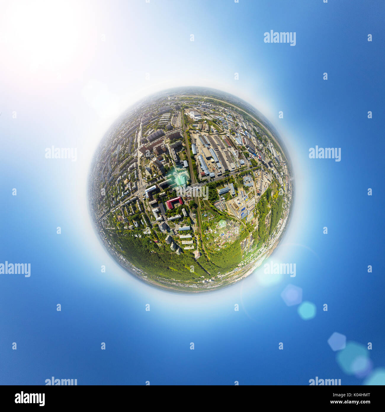 Aerial view of downtown. Crossroads, houses, buildings and parks ...