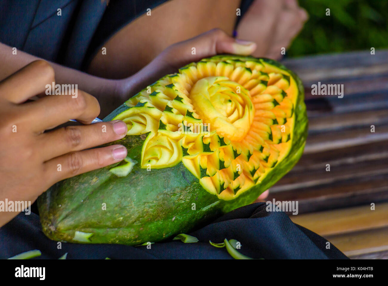 fruit carving art of Thailand for punctilious food Stock Photo - Alamy