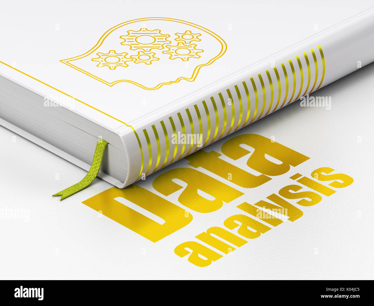 Information concept: book Head With Gears, Data Analysis on white ...
