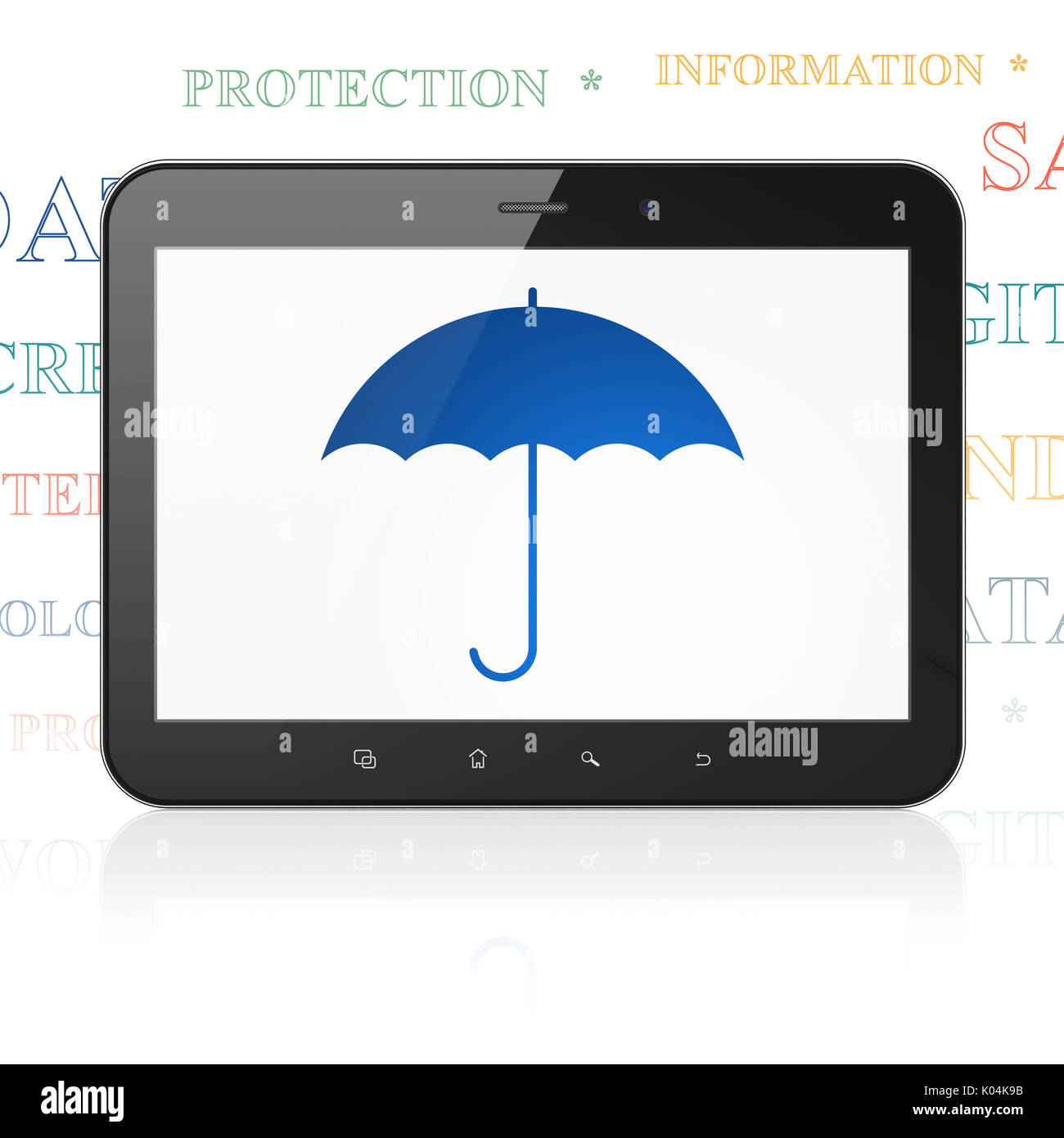 Protection concept: Tablet Computer with Umbrella on display Stock ...