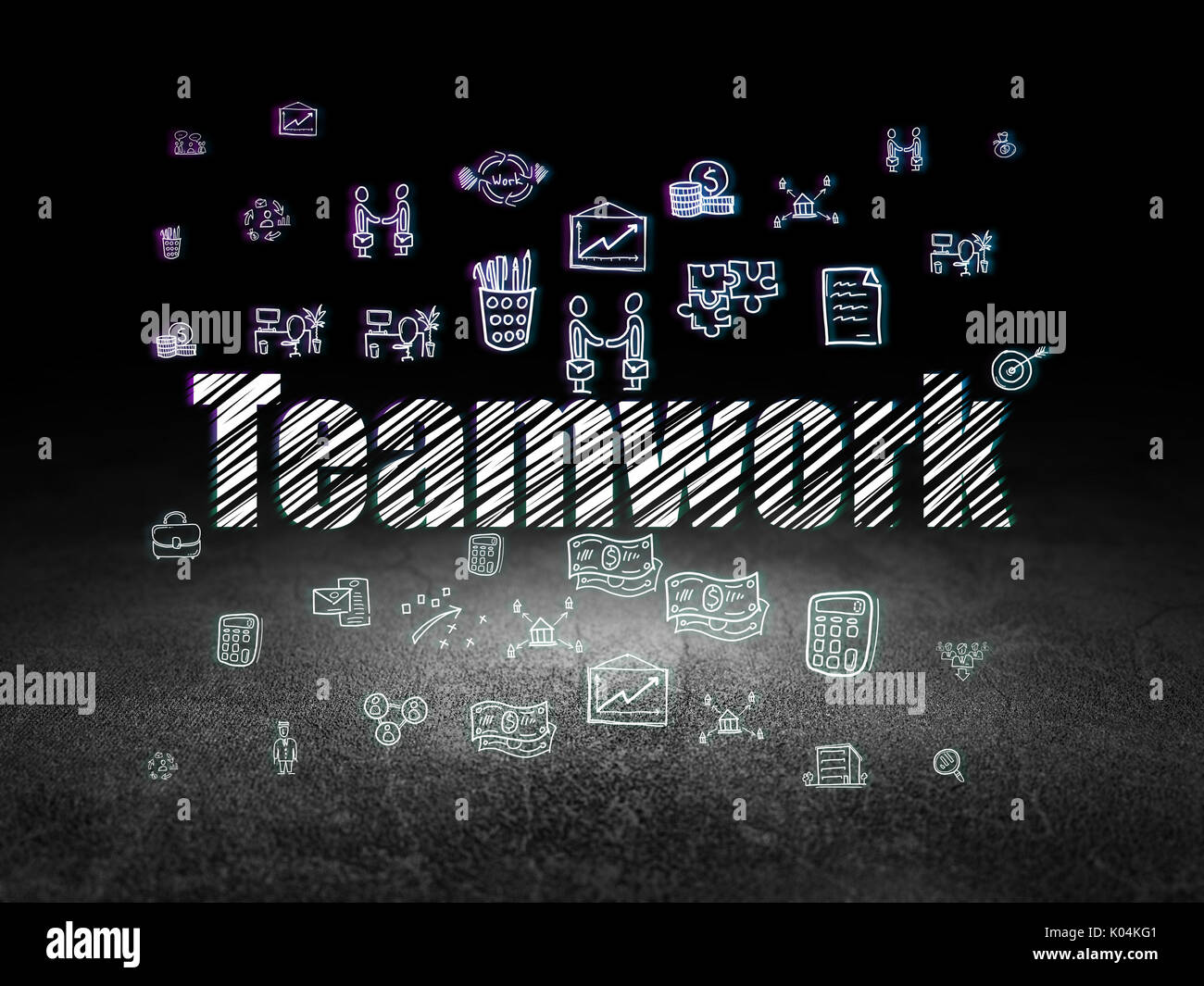 Business concept: Teamwork in grunge dark room Stock Photo - Alamy