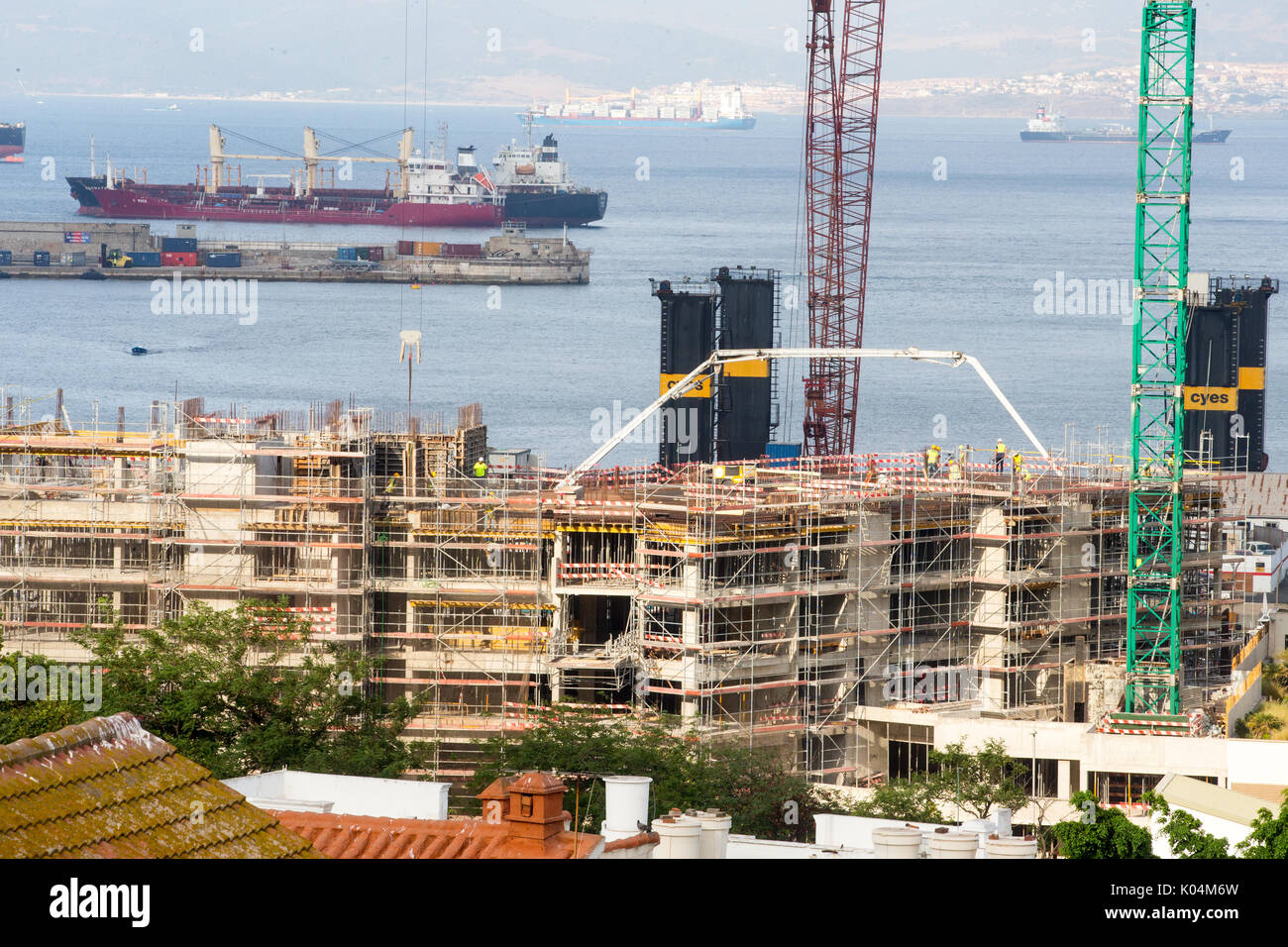 Construction of new flats in Gibraltar's Westside area. Many people ...