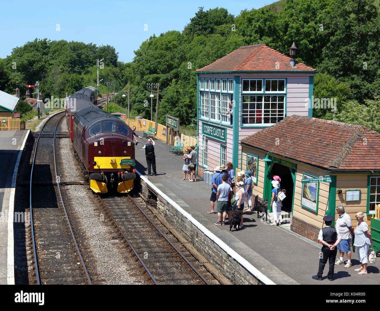 Heritage steam railway station and exchange of single line hand over ...