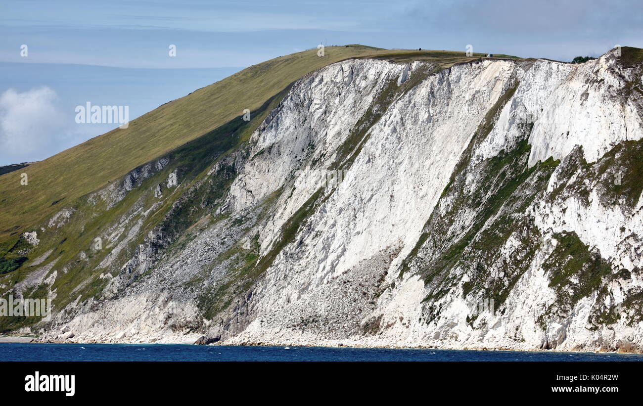 Crumbling chalk cliff face with well-established sea eroded talus cone ...