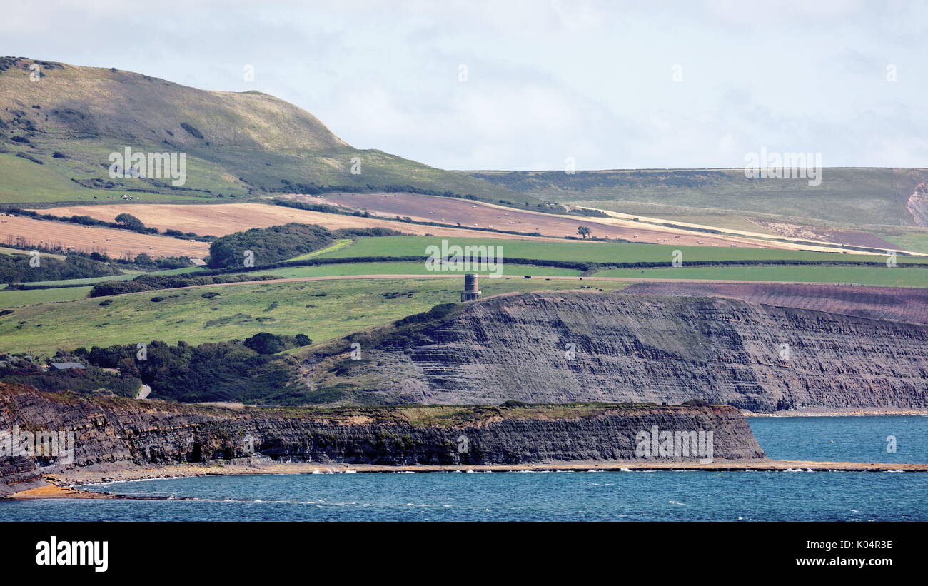 Kimmeridge, Clavell Tower, oil bearing shale in cliff faces, Jurassic ...