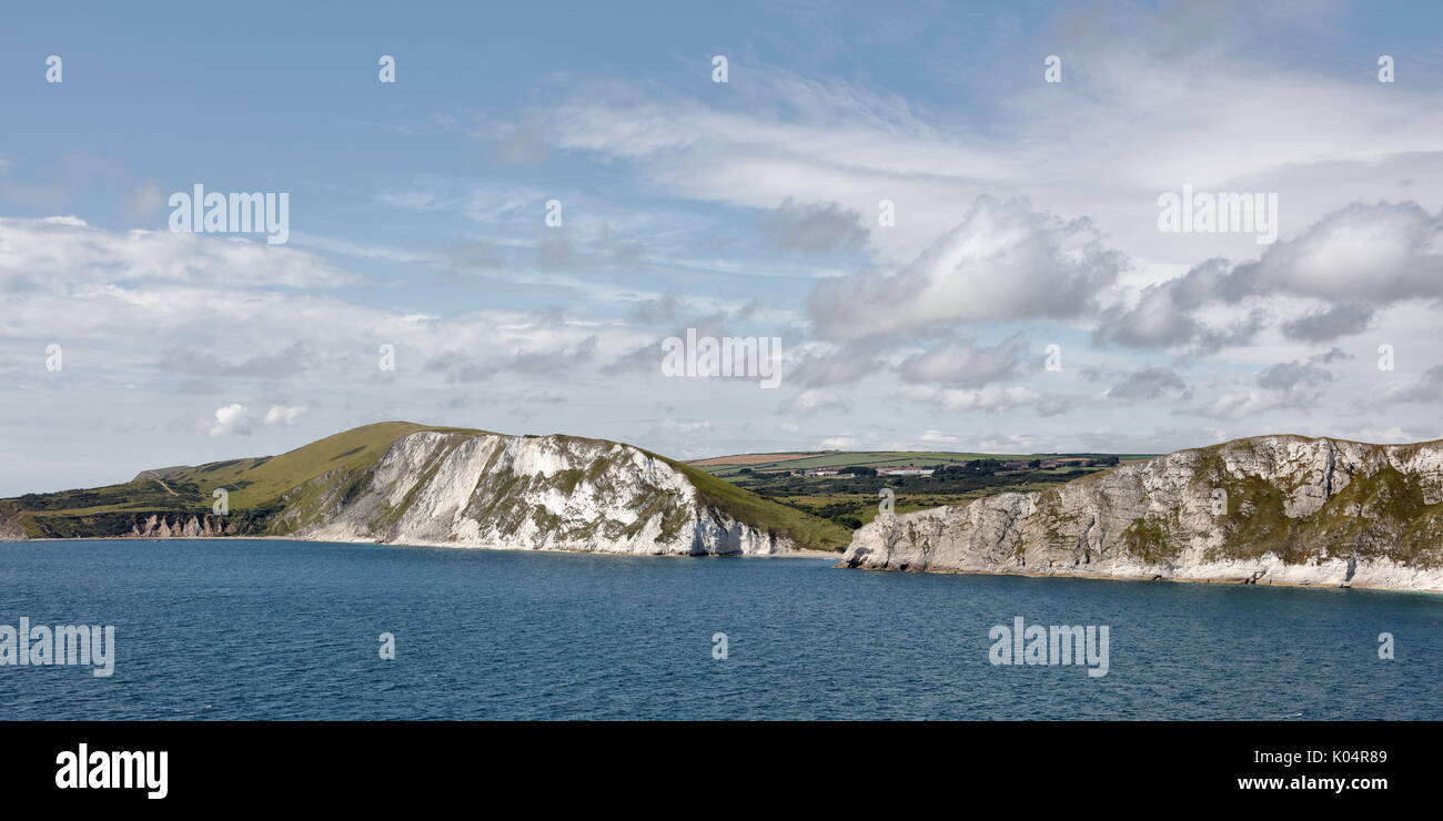 White eroding chalk cliff structure from Mupe Bay to the left, through ...