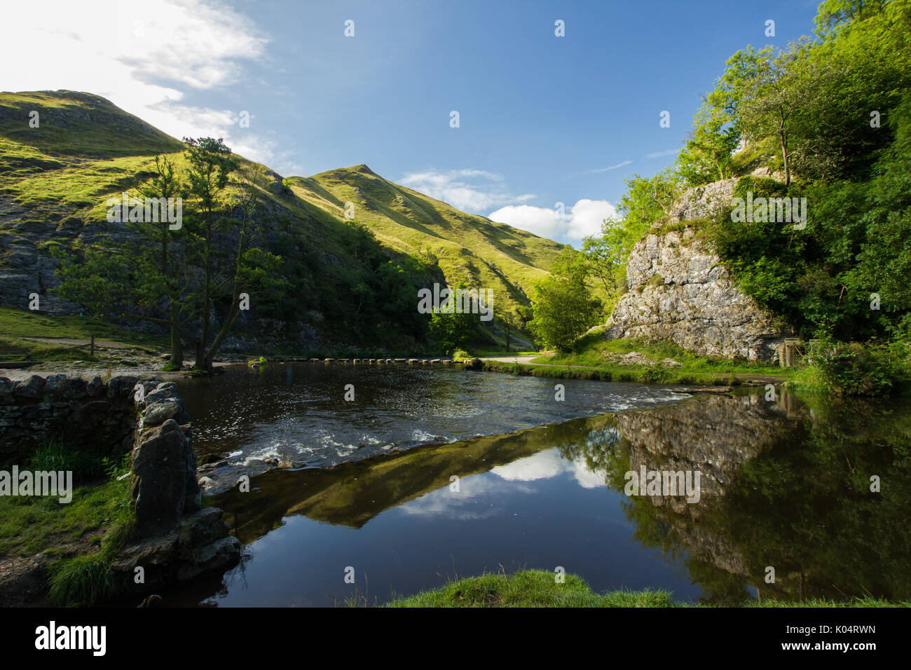 Stepping stones at Dovedale with Thorpe cloud in background Stock Photo ...