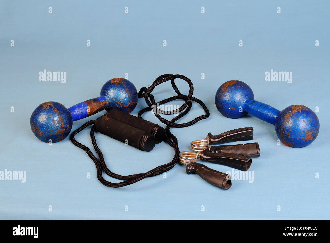 Exercise equipment on a clear background in landscape format with copy ...