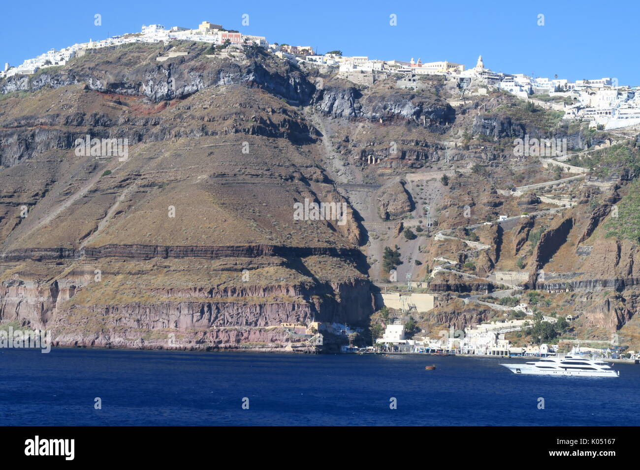The clifftop town of Thira on the Greek island of Santorini from ...