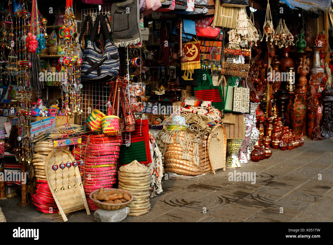 Handicrafts on display at a road-side shop in Dhaka, Bangladesh on ...