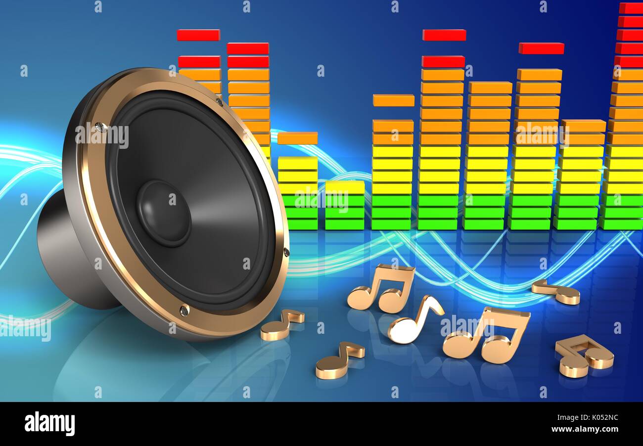 3d illustration of loud speaker over sound background with notes Stock ...