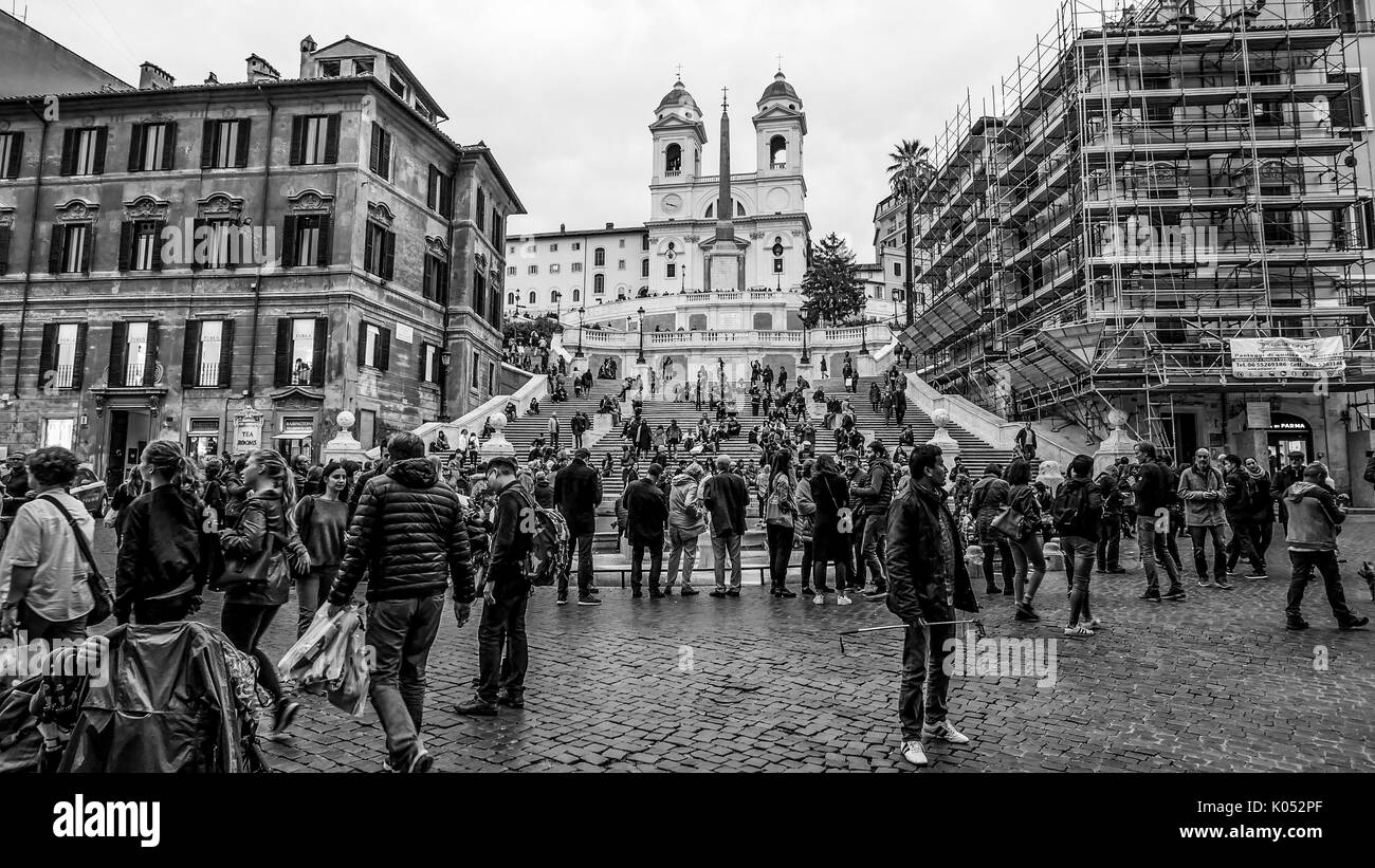 The Spanish Square in Rome with the fanmous landmark of Spanish Steps ...