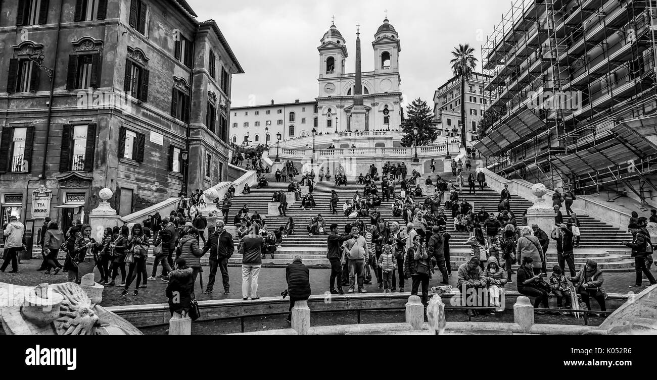 The Spanish Square in Rome with the fanmous landmark of Spanish Steps ...