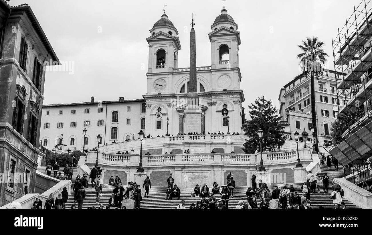 The Spanish Square in Rome with the fanmous landmark of Spanish Steps ...