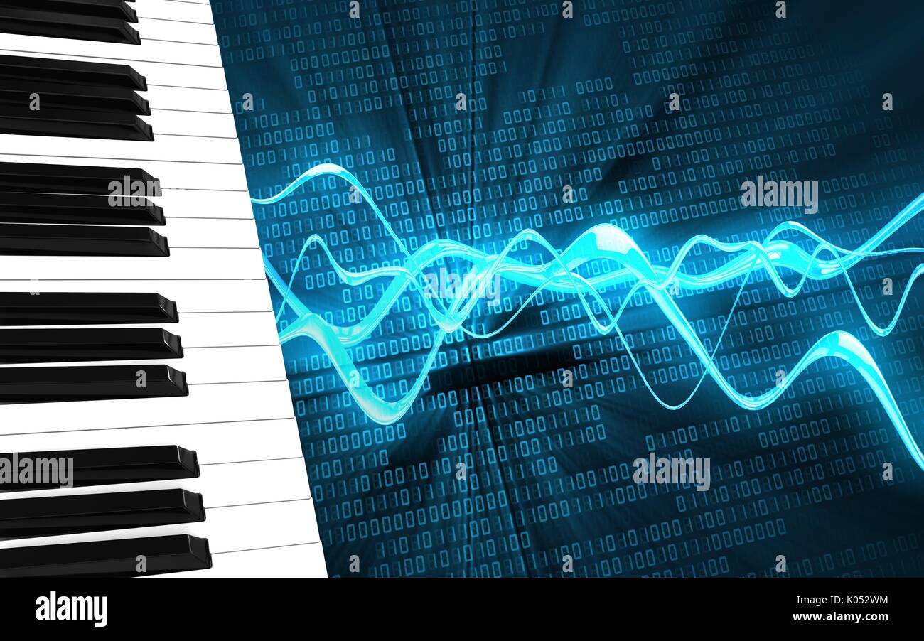 3d illustration of piano keys over sound wave digital background Stock ...