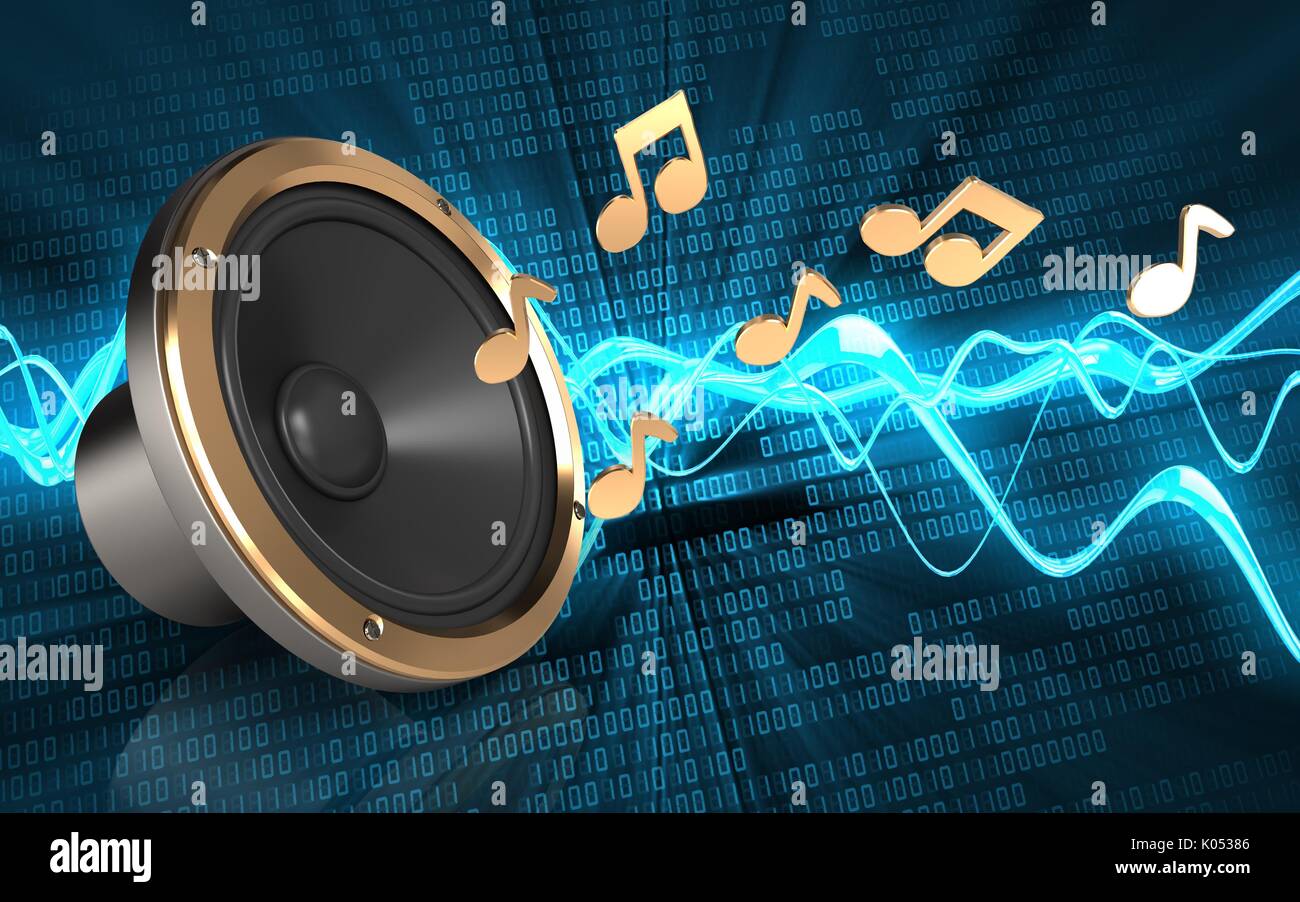 3d illustration of loud speaker over sound wave digital background with ...