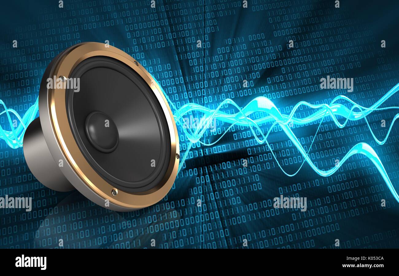 3d illustration of loud speaker over sound wave digital background ...