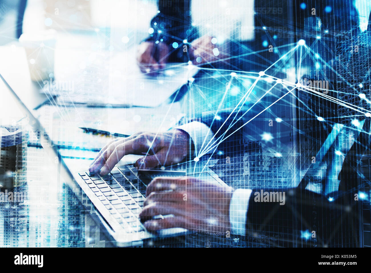 Businessperson in office connected on internet network. concept of ...