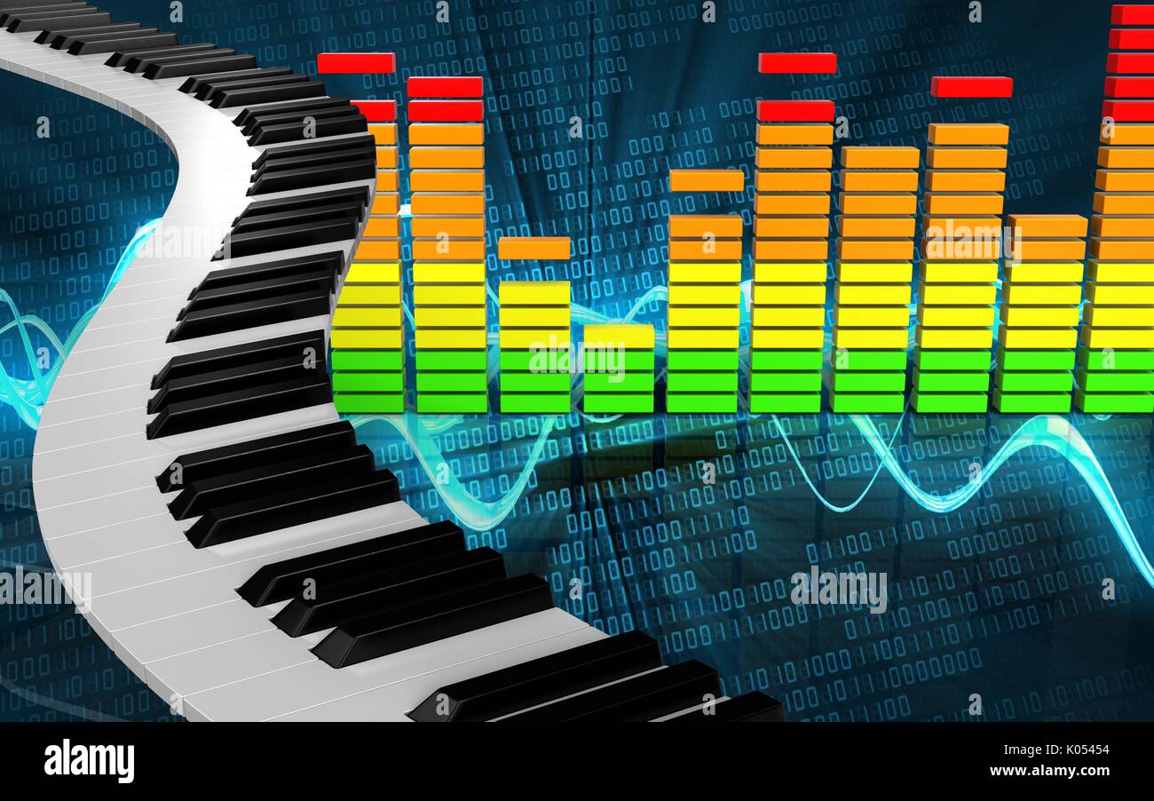 3d illustration of piano keys over sound wave digital background Stock ...