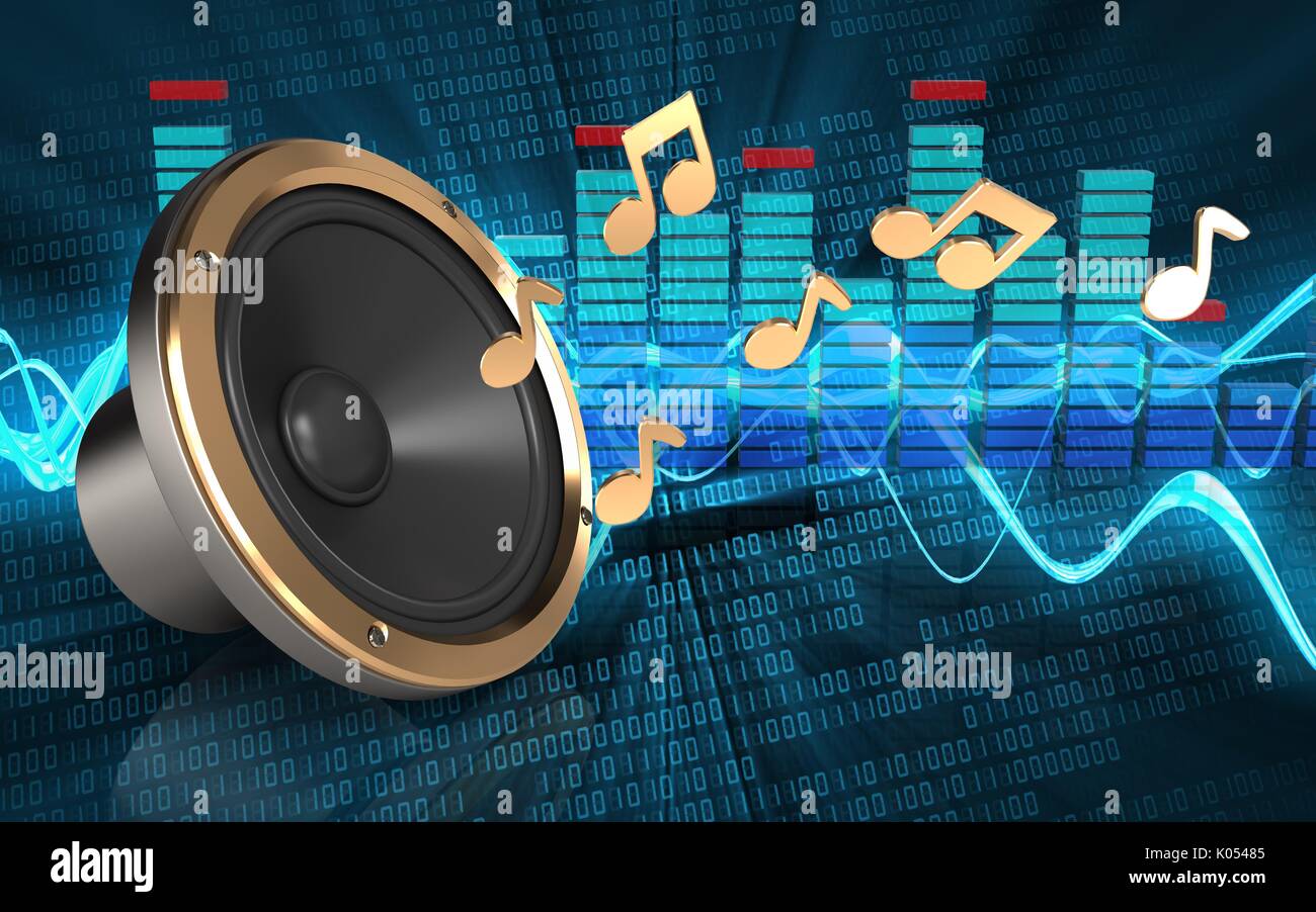 3d illustration of loud speaker over sound wave digital background with ...