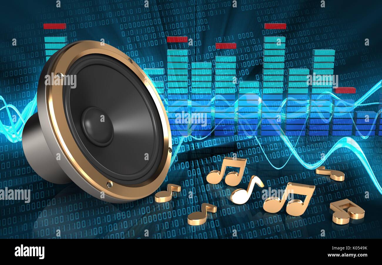 3d illustration of loud speaker over sound wave digital background with ...
