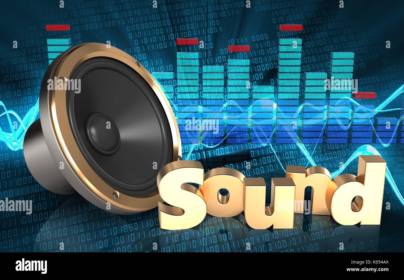 3d illustration of loud speaker over sound wave digital background with ...