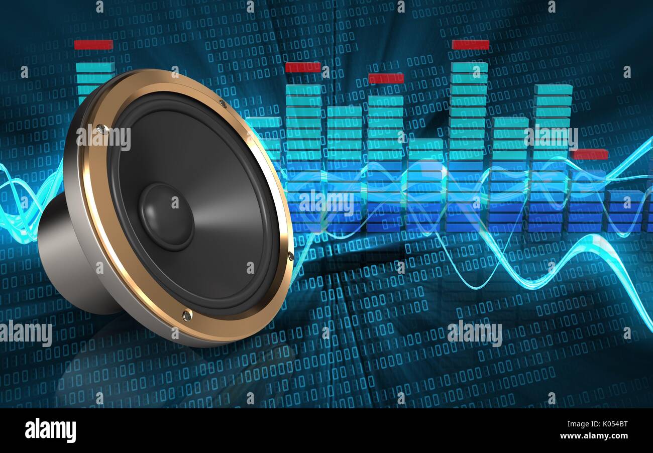 3d illustration of loud speaker over sound wave digital background ...