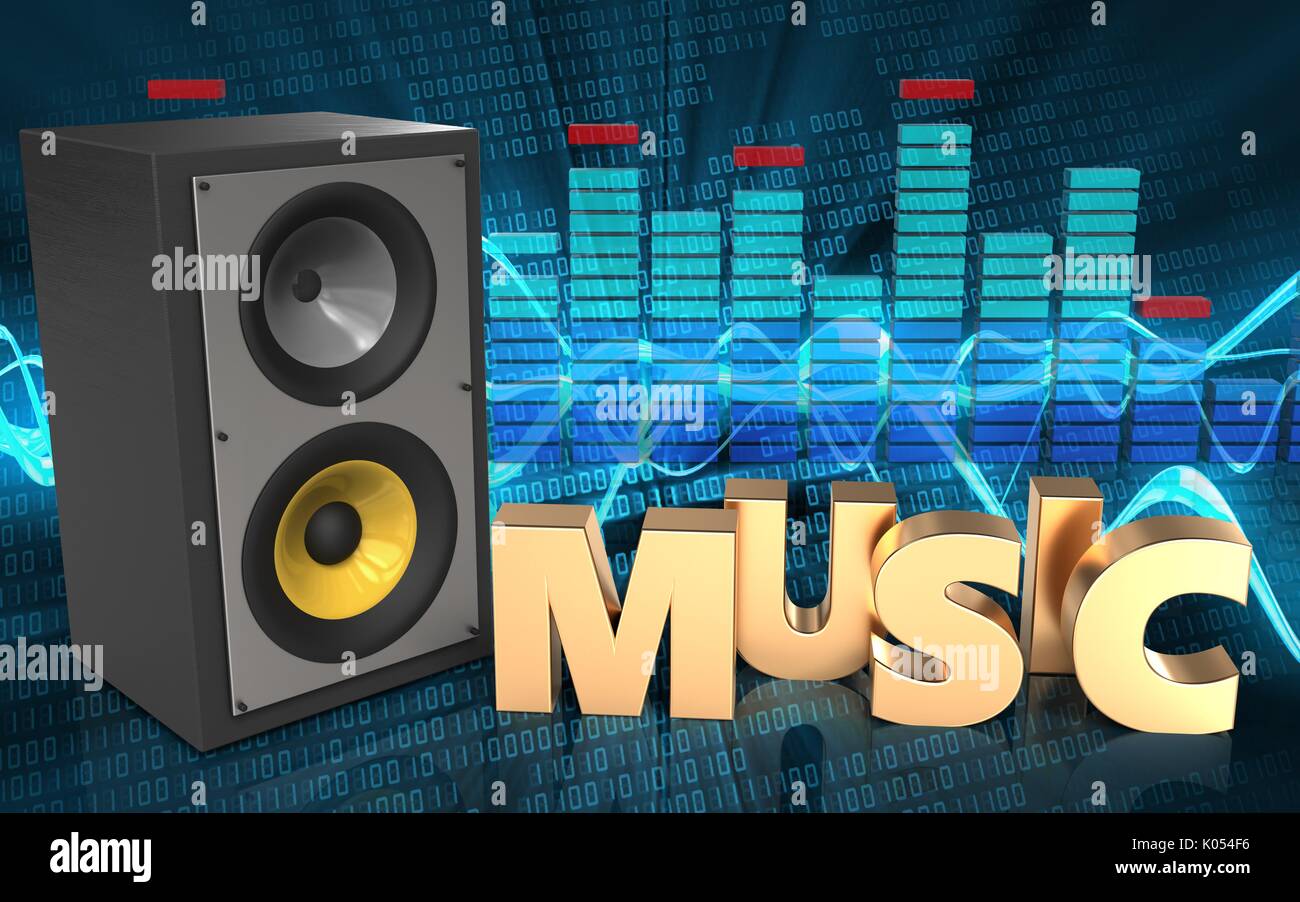 3d illustration of sound system over sound wave digital background with ...
