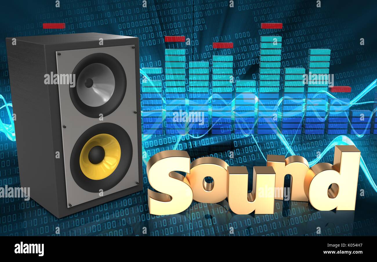 3d illustration of sound system over sound wave digital background with ...