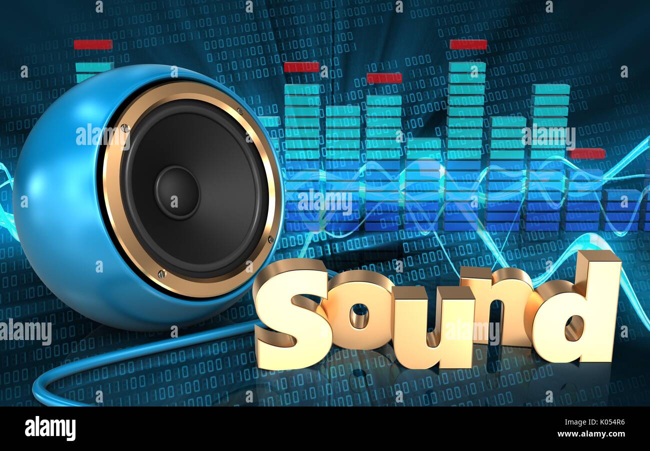 3d illustration of blue sound speaker over sound wave digital ...
