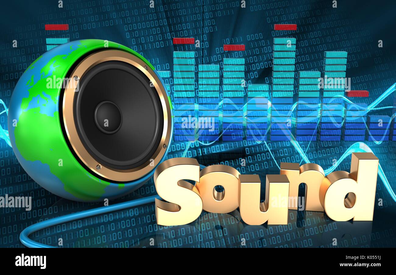 3d illustration of earth globe speaker over sound wave digital ...