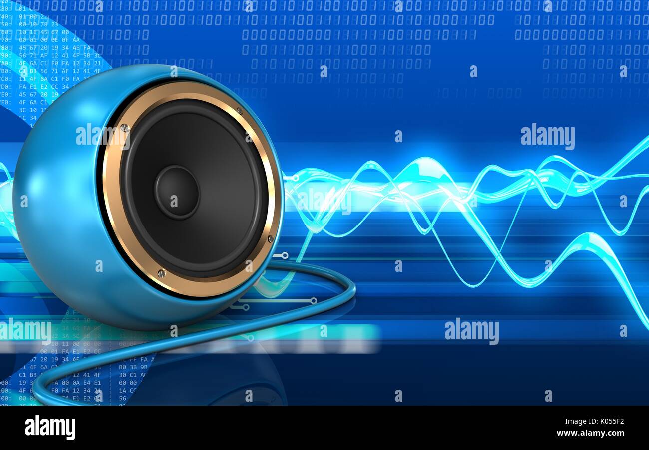 3d illustration of blue sound speaker over cyber background Stock Photo ...