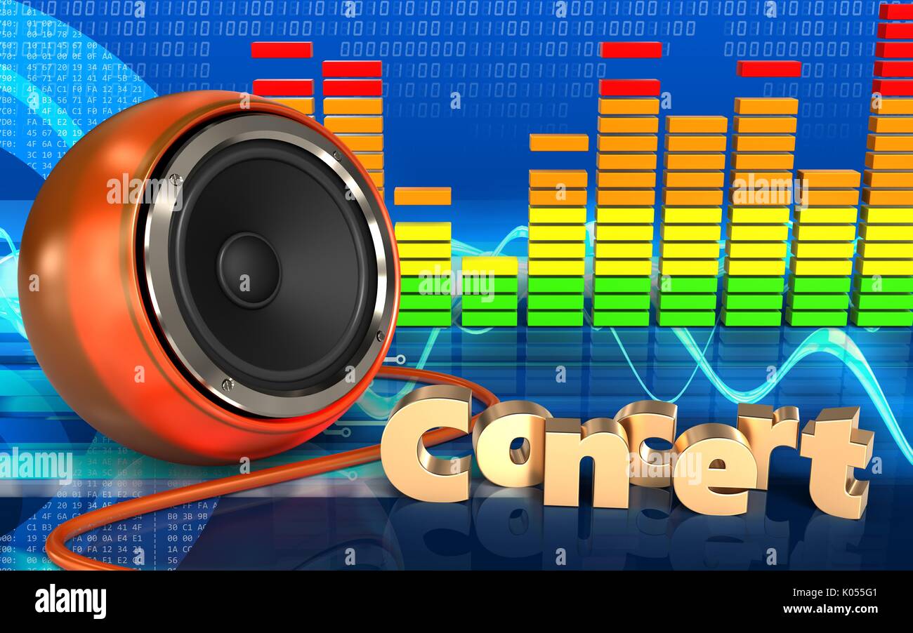 3d illustration of orange speaker over cyber background with concert ...