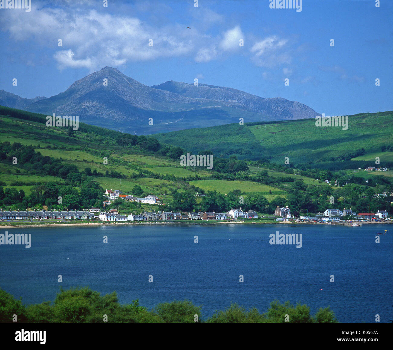 Goatfell overlooks the town of Lamlash, Isle of Arran Stock Photo - Alamy