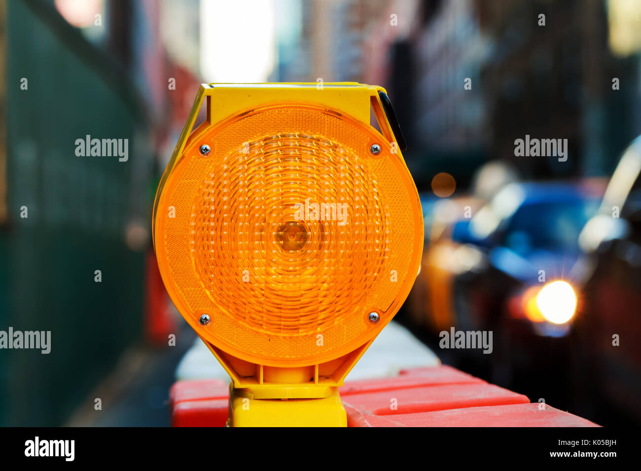 Road block yellow traffic signal warning Stock Photo - Alamy