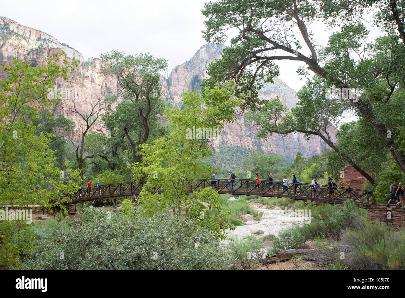 View of the mountain ridges in Zion National Park, Utah, USA, with low ...