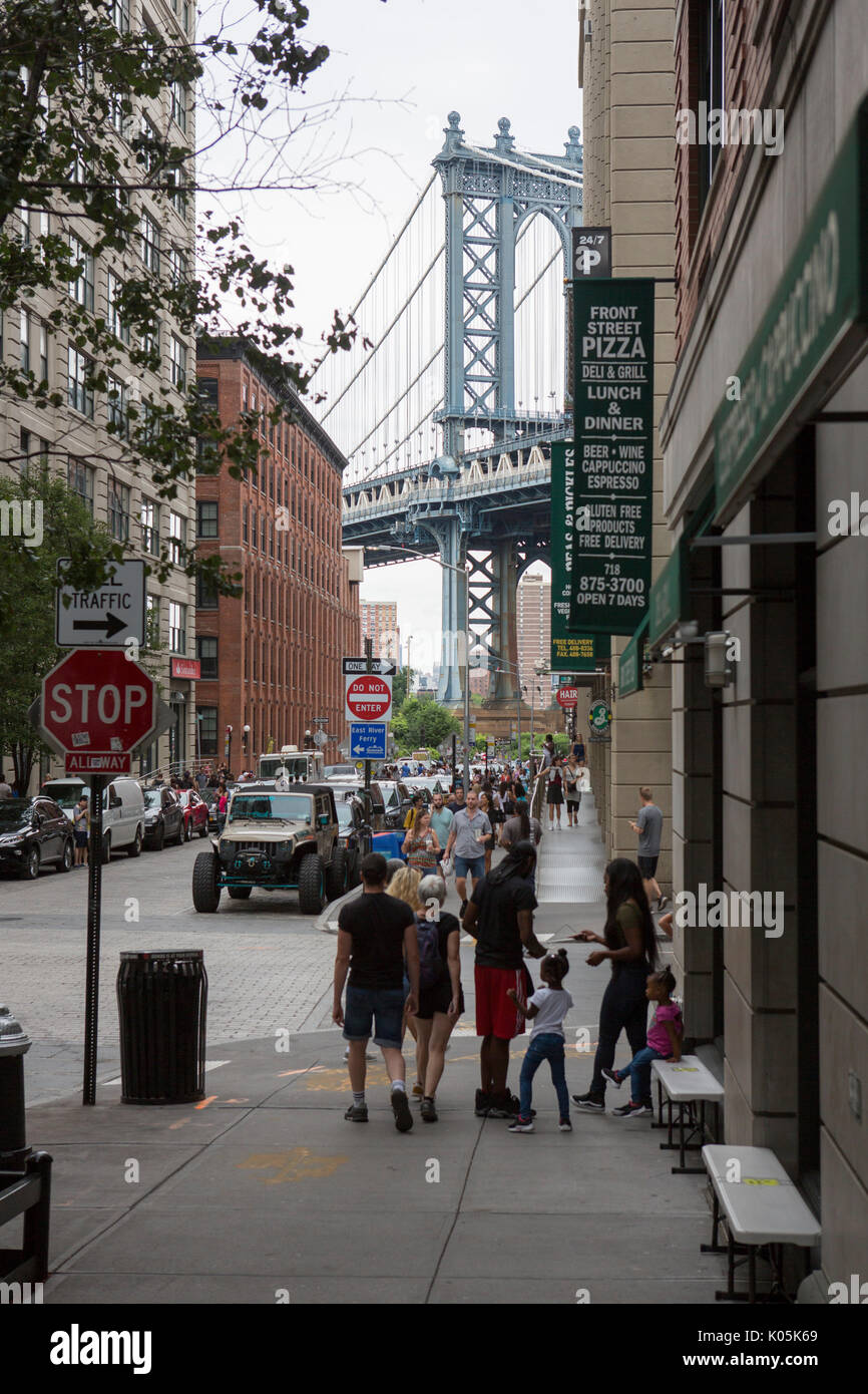 Street view of the manhattan bridge in New york, City, USA Stock Photo ...