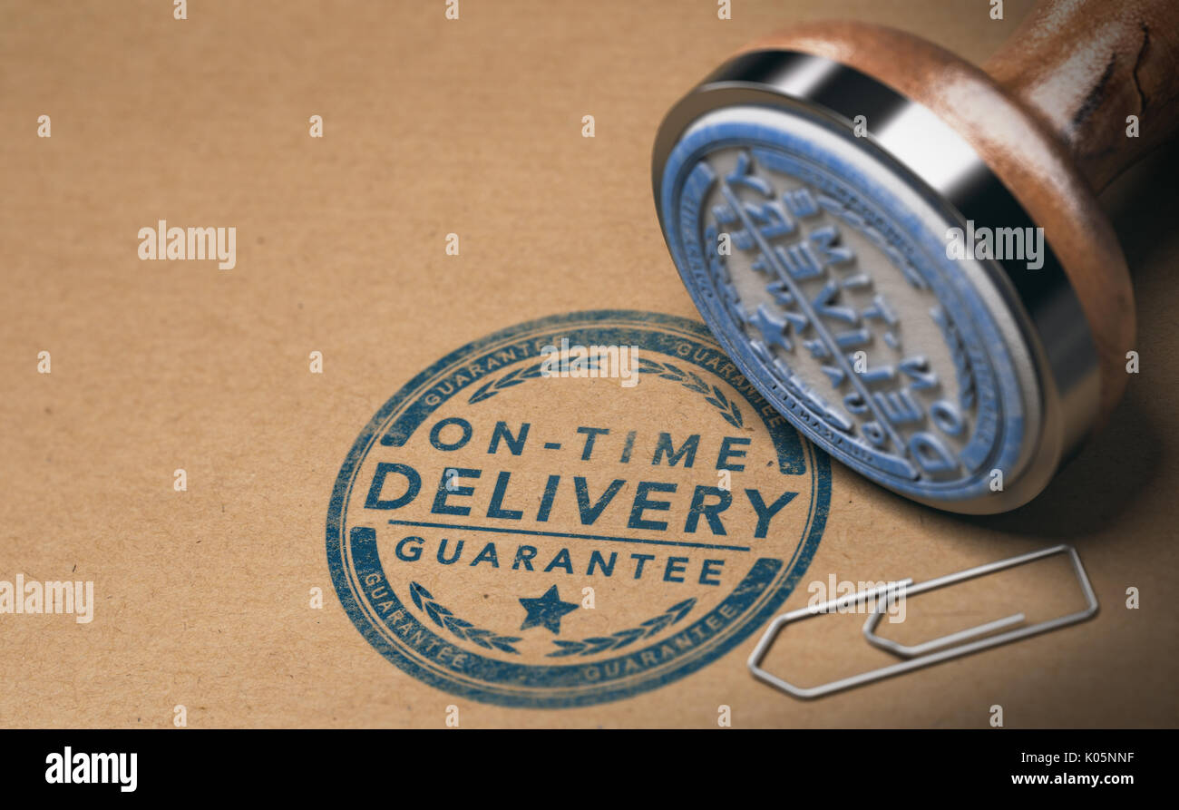 Rubber stamp and on-time delivery guarantee mark on carton box, 3D ...