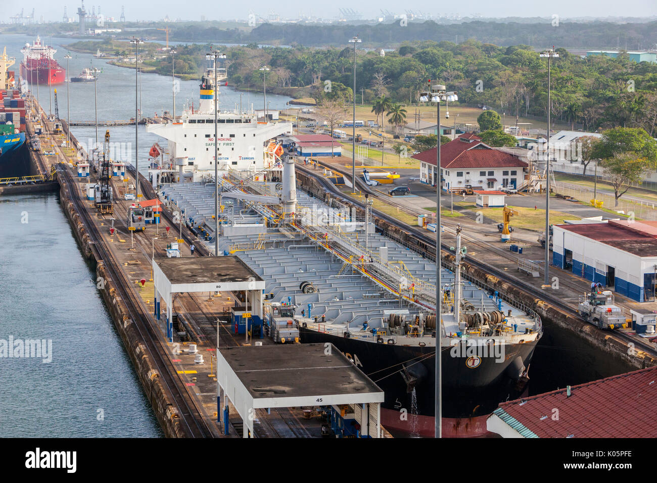 Panama Canal, Panama. Oil Products Tanker Inca Entering First Lock ...