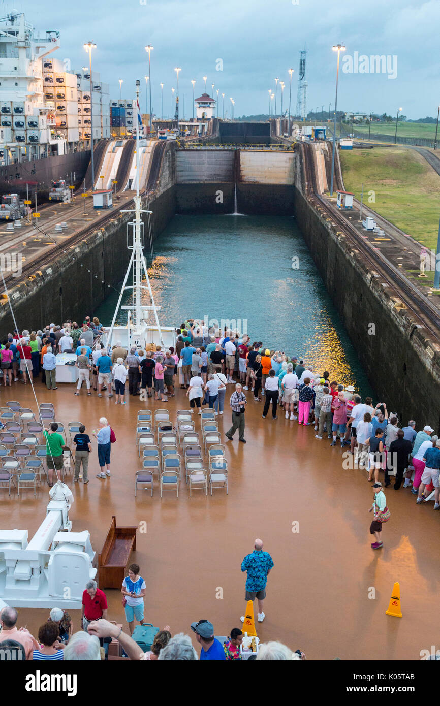 Panama Canal, Panama. Entering First Lock, Caribbean Side, Heading ...