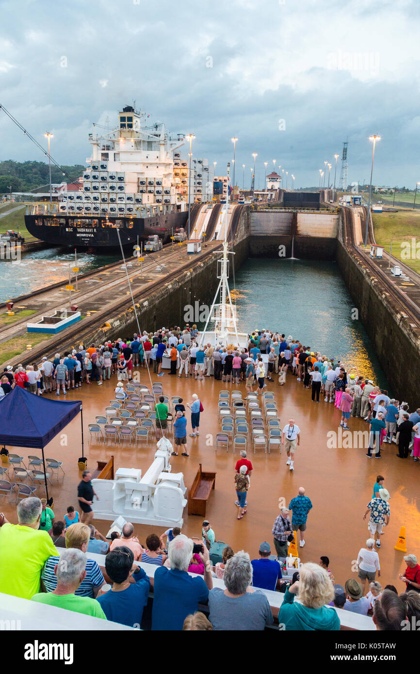 Panama Canal, Panama. Entering First Lock, Caribbean Side, Heading ...