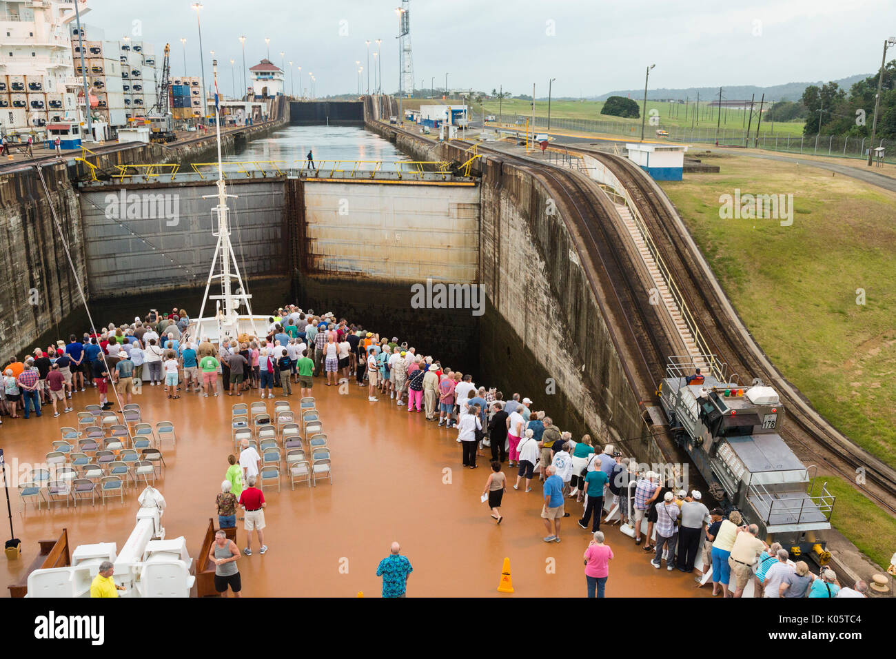 Panama Canal, Panama. Entering First Lock, Caribbean Side, Heading ...