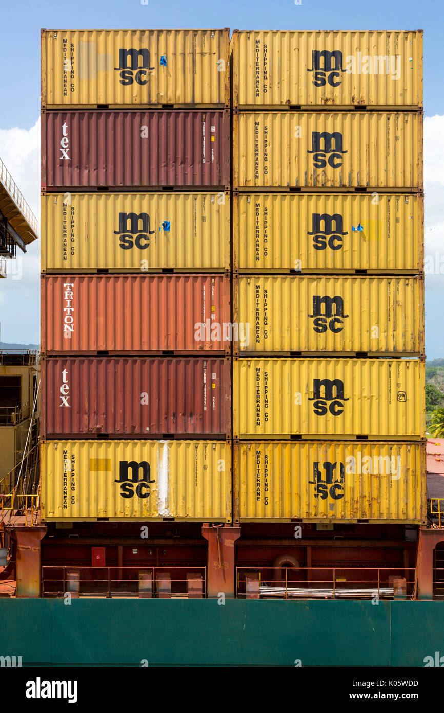 Panama Canal, Panama. Containers on a Container Ship Passing through ...